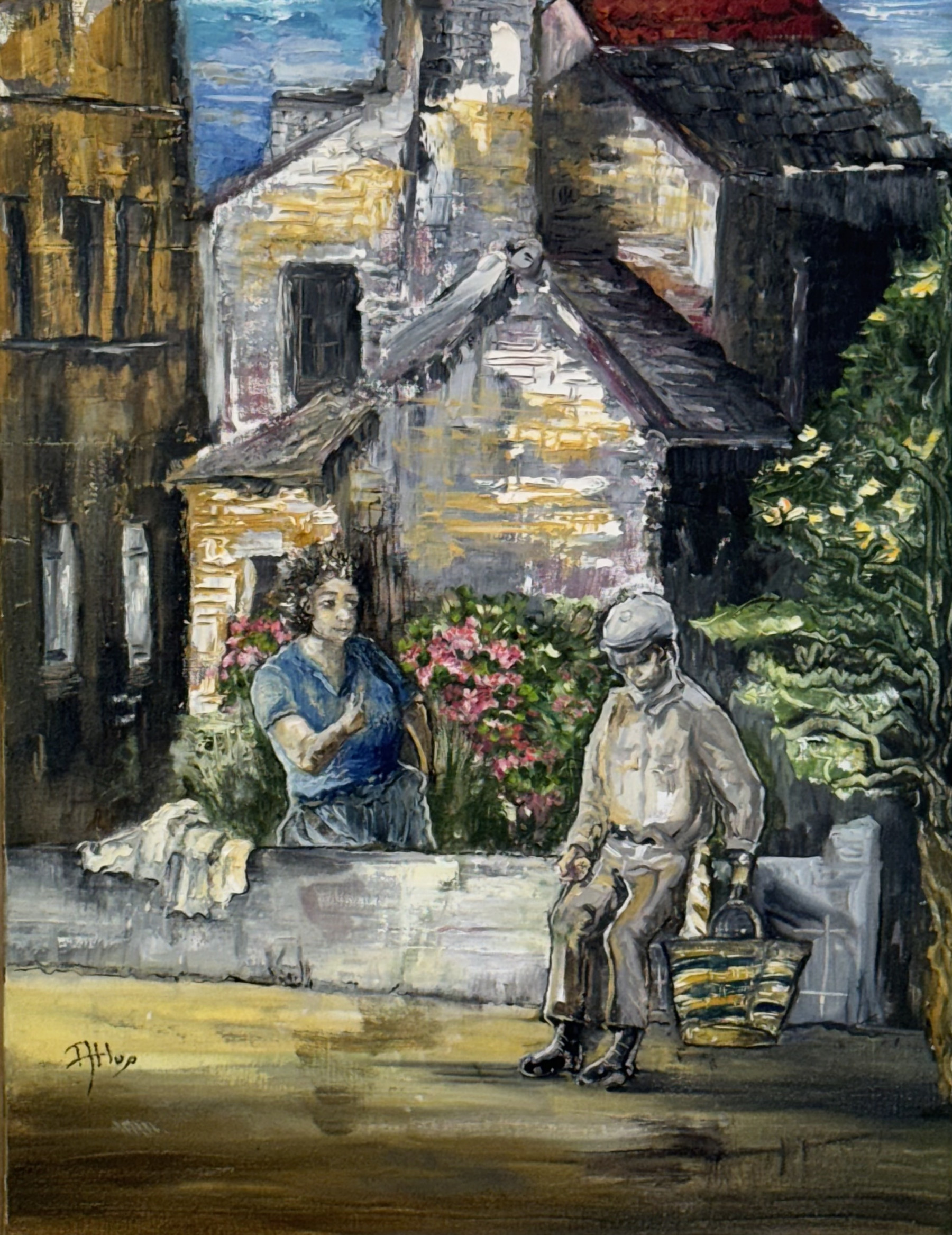Contemporary Art - Oil - Discussion normande - Annette Hue