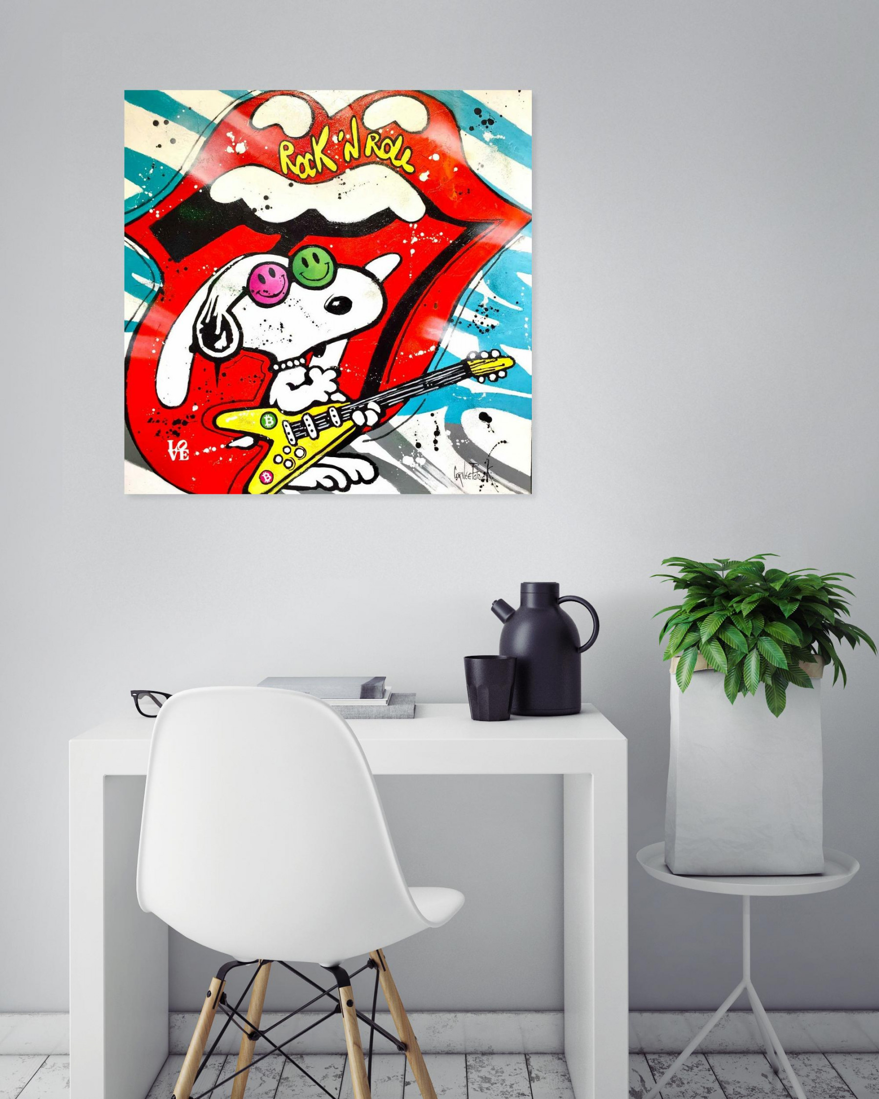 Oeuvre d'art contemporain - Technique mixte sur toile - Snoopy likes ...